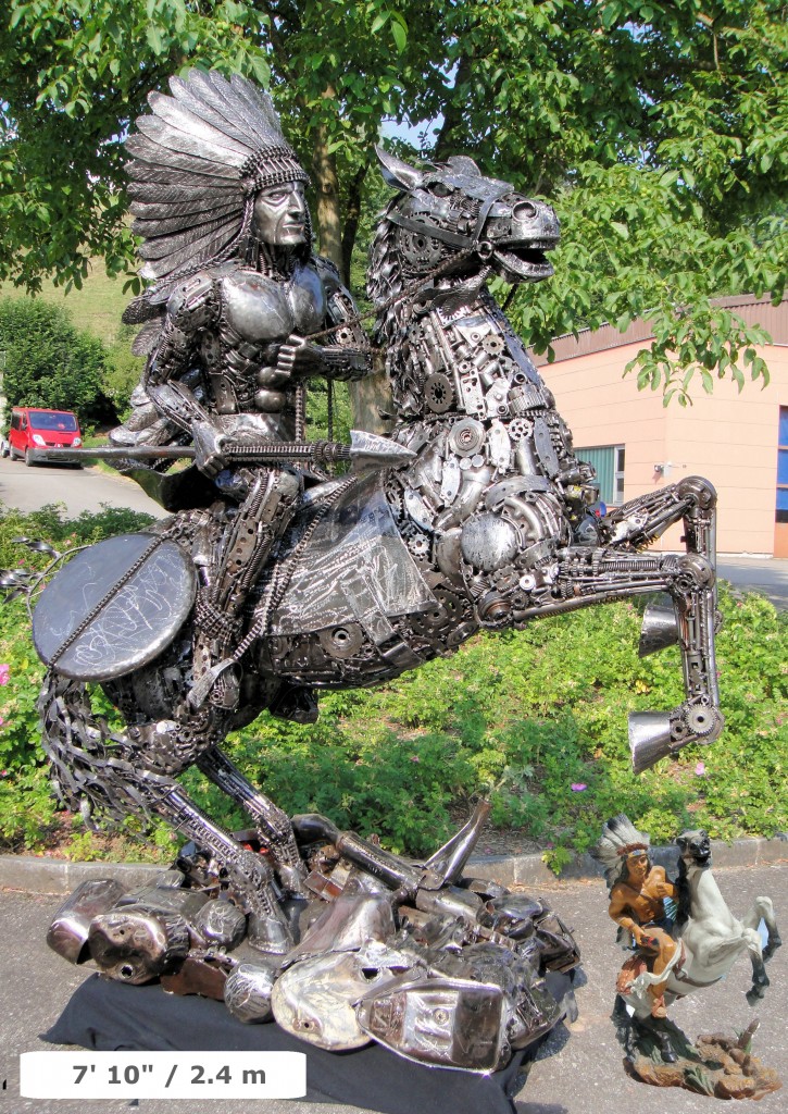 American Indian on Horse – Sculpture made from recycled metal by Tom ...
